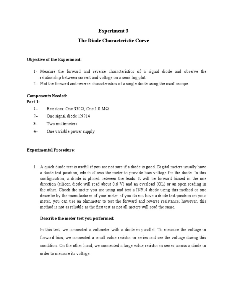 Diode Characteristic Curve Experiment | PDF | Diode | Electrical Impedance