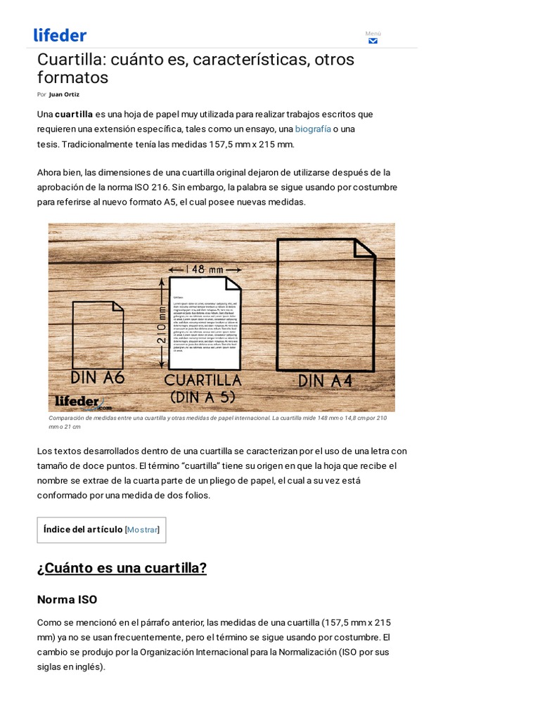 Cuartilla - Cuánto Es, Características, Otros Formatos | PDF | Diseño ...