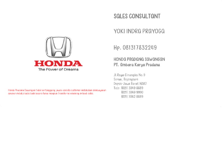 Idcard - YOKI INDRA PRAYOGA - Honda | PDF