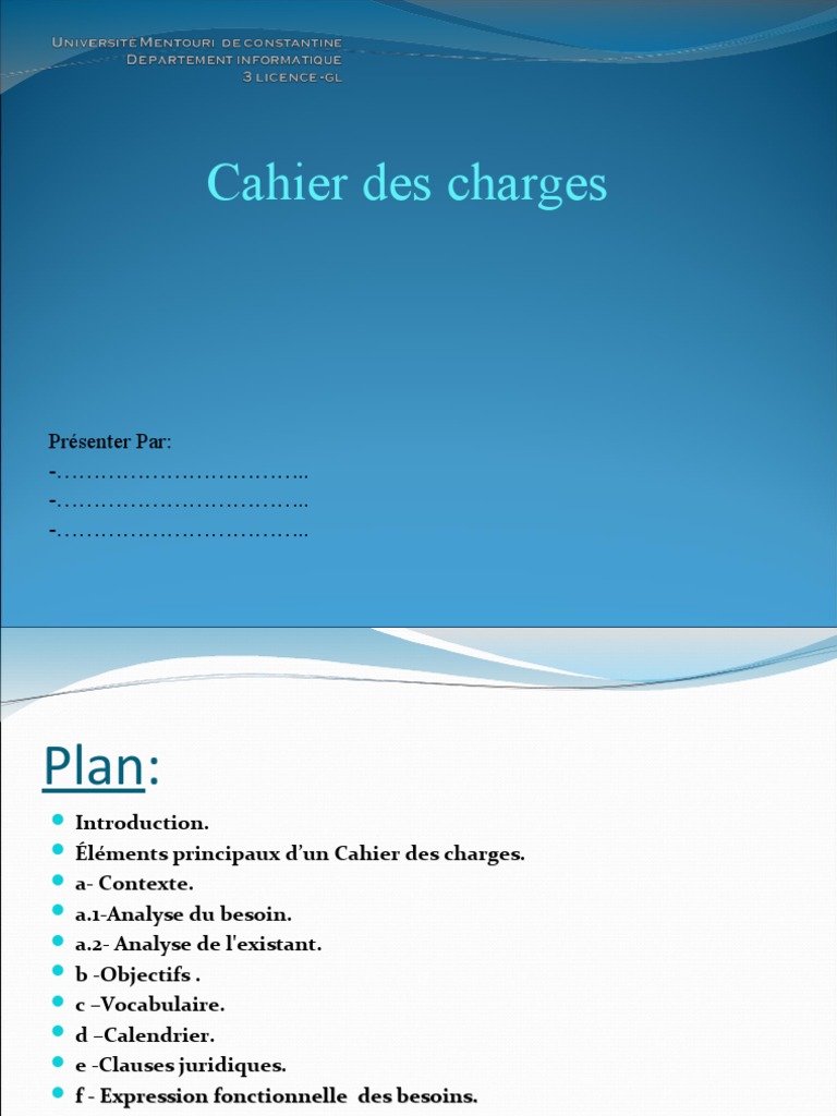 Cahier de Charge | PDF | Entrepreneur principal | Science