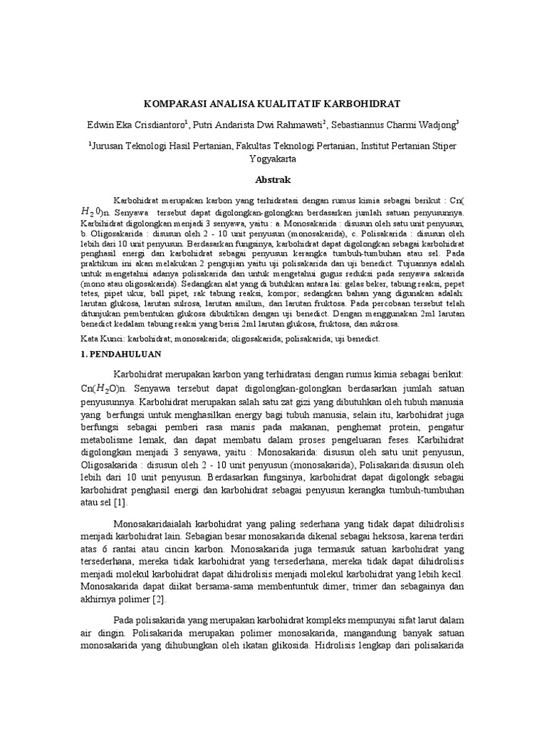 Laporan Komparasi Analisa Kualitatif Karbohidrat, Lipid Dan Protein ...