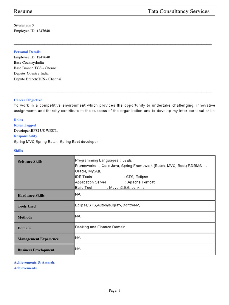 Resume Tata Consultancy Services | PDF | Cloud Computing | Java (Programming Language)