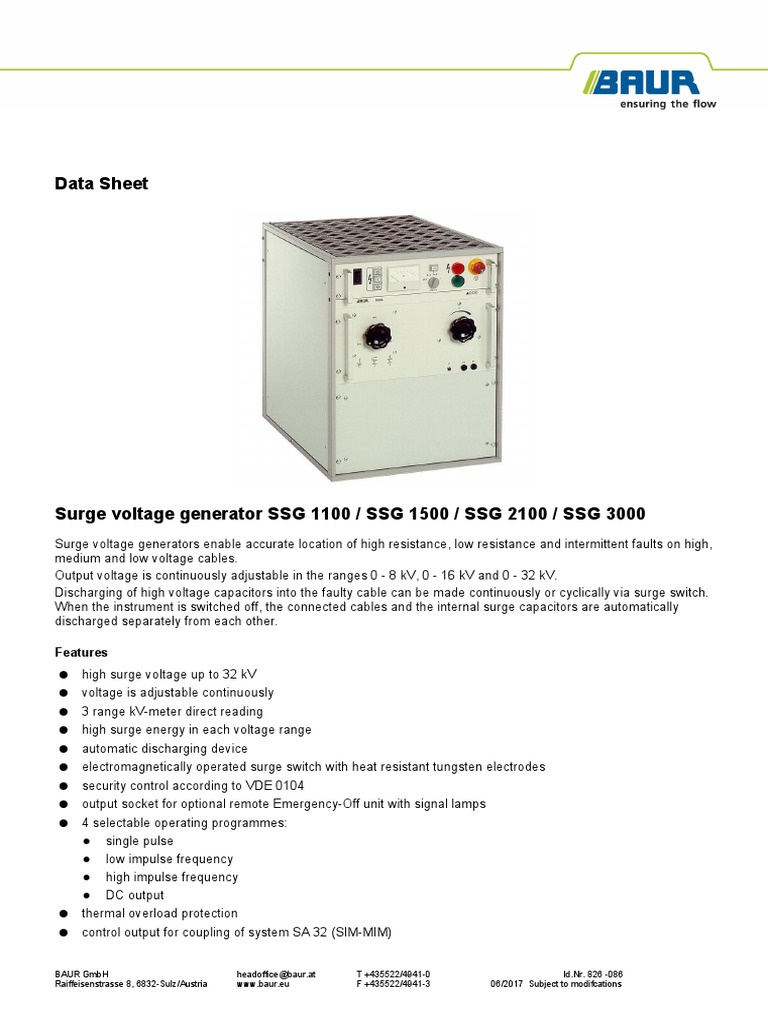DS - Surge Voltage Generator - SSG 1100 To 3000 - BAUR - En-Gb | PDF ...