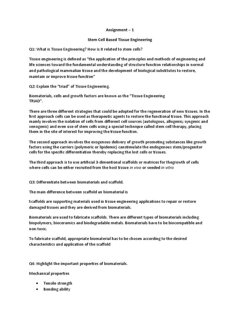 Assignment - 1 Stem Cell Based Tissue Engineering | Download Free PDF ...