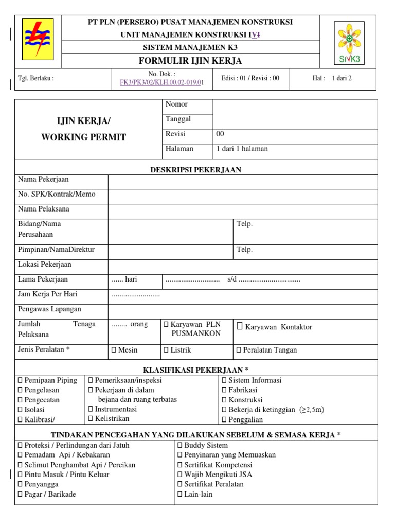 Form Ijin Kerja 2 | PDF