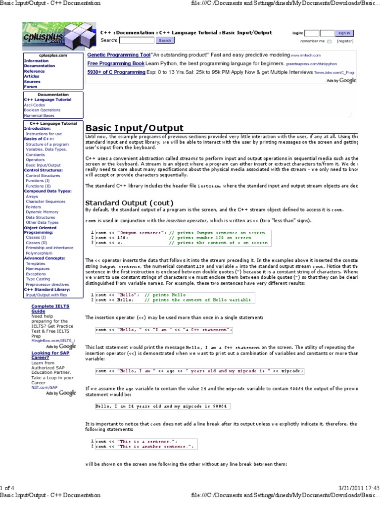 Basic Input Output C Documentation Pdf C Data Type