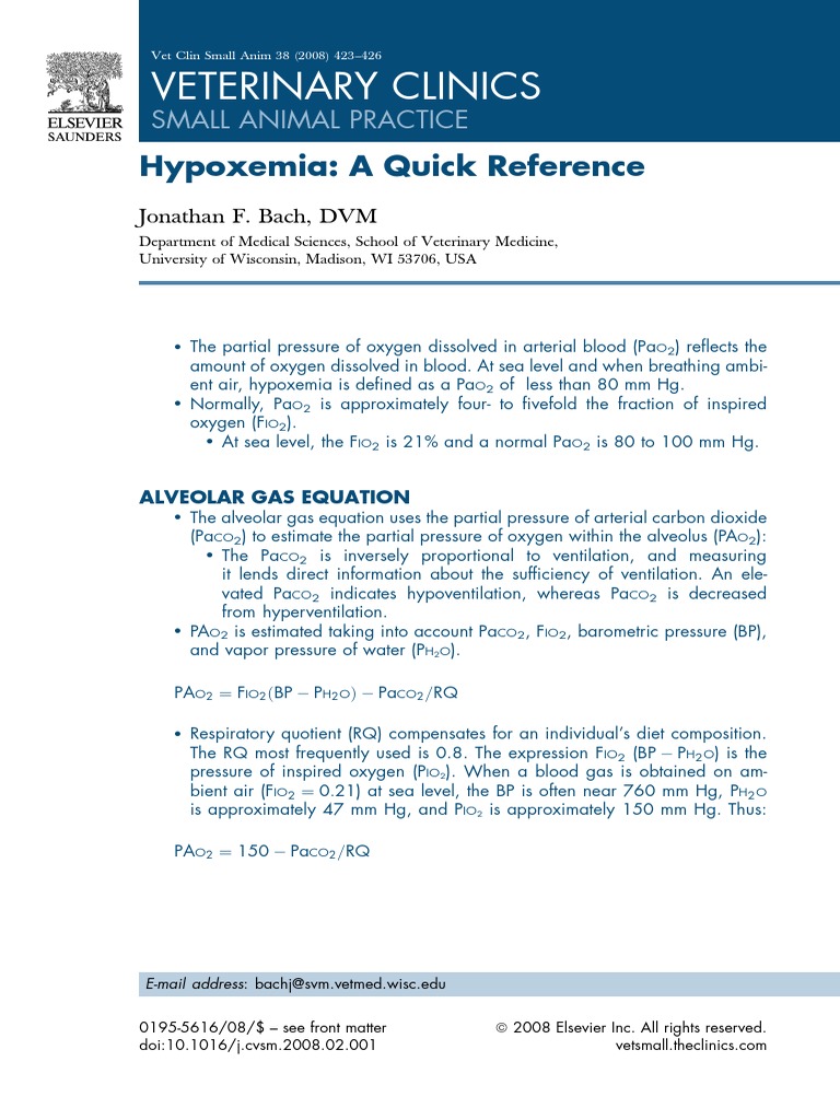 Veterinary Clinics: Hypoxemia: A Quick Reference | PDF