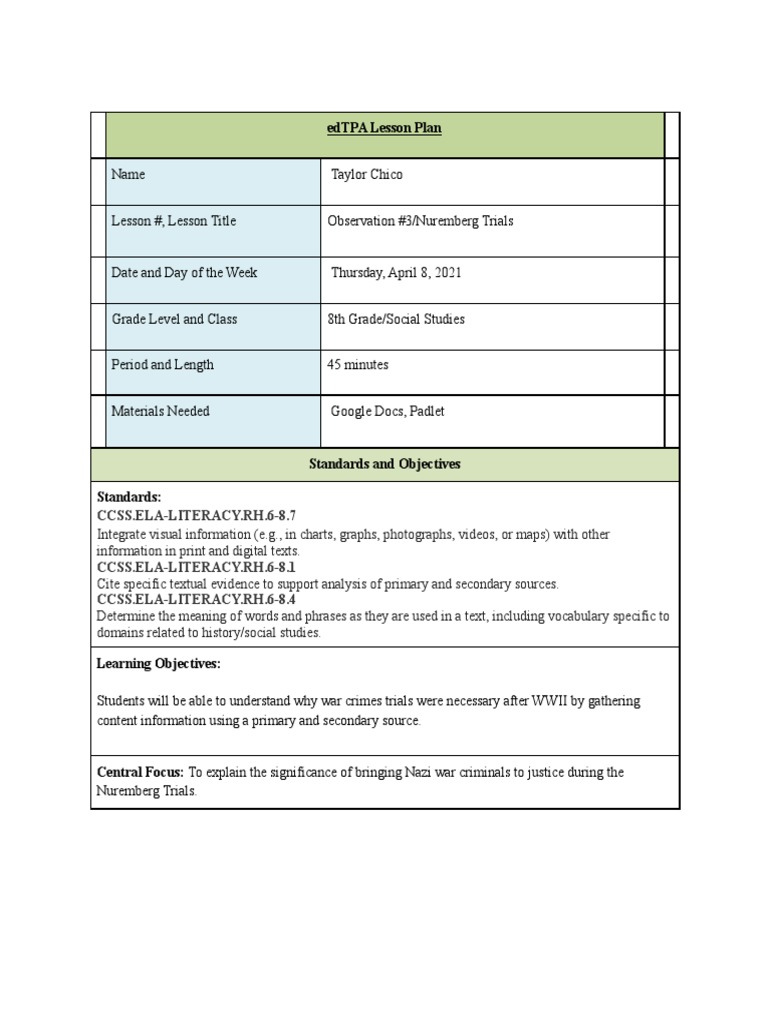 Nuremberg Trials Lesson Plan for 8th Grade | PDF | Nuremberg Trials ...