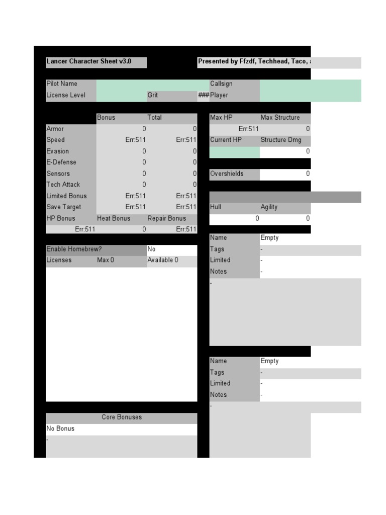 Lancer Character Sheet v3.0 | PDF | Leisure