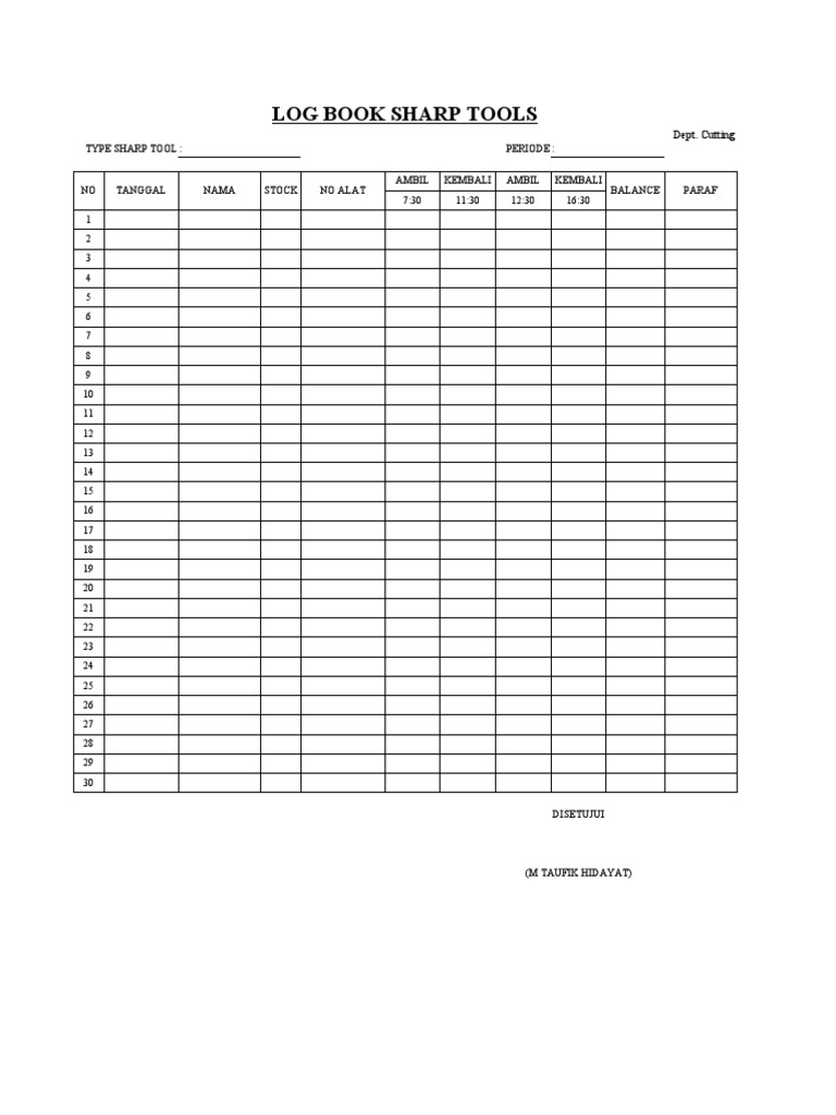 Form Log Book Sharp Tools | PDF