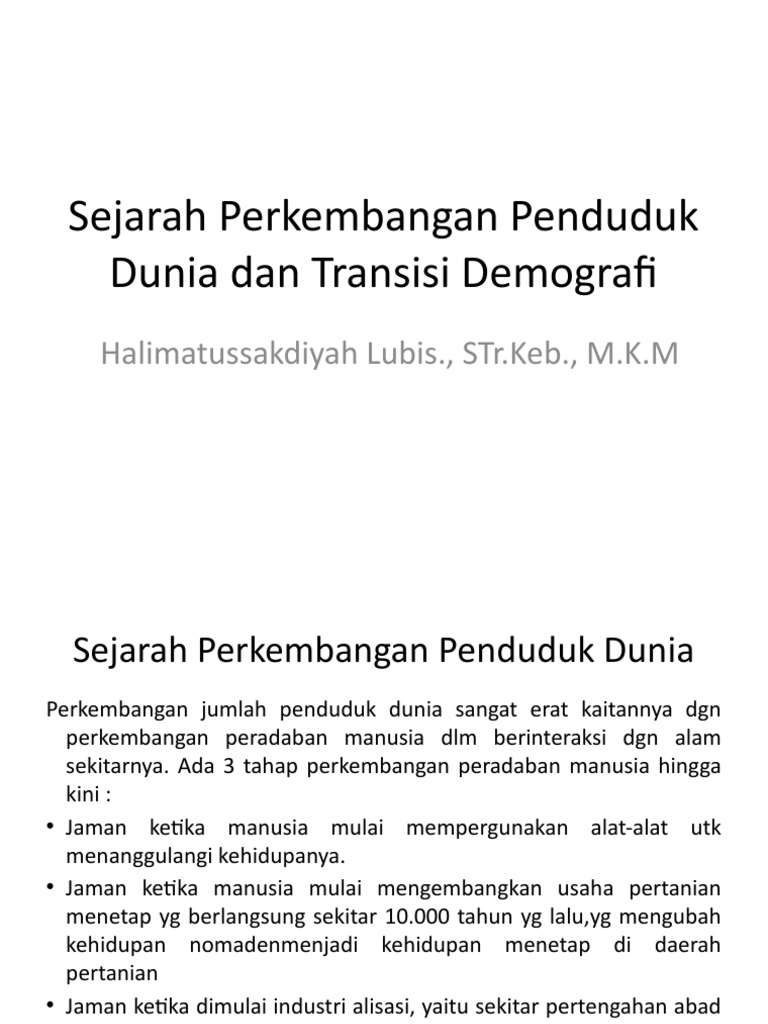 Sejarah Perkembangan Penduduk Dunia Dan Transisi Demografi | PDF