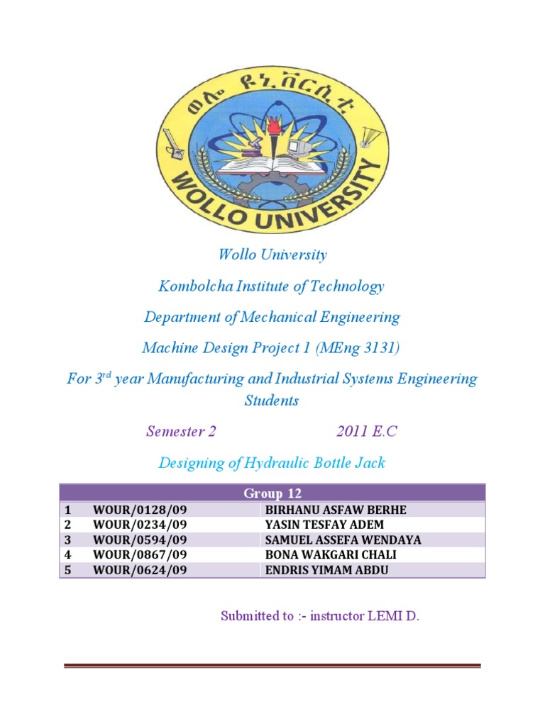 Hydraulic Bottle Jack Design Project | PDF | Mechanical Engineering ...