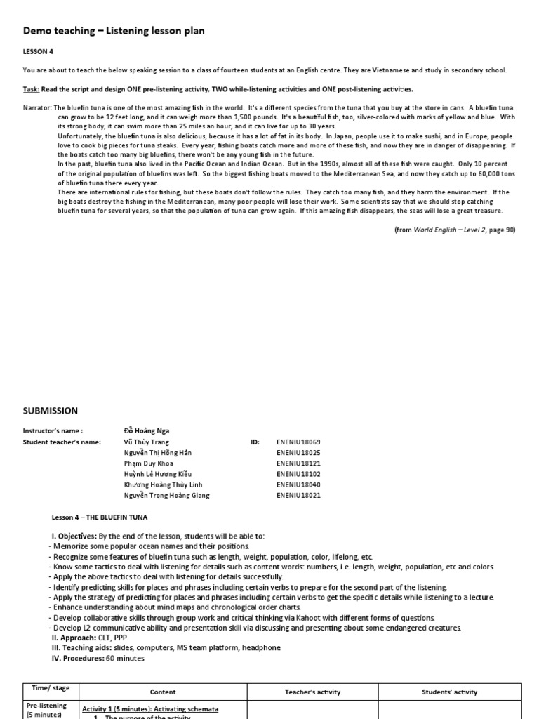 Listening Lesson Plan Official | PDF | Tuna | Question