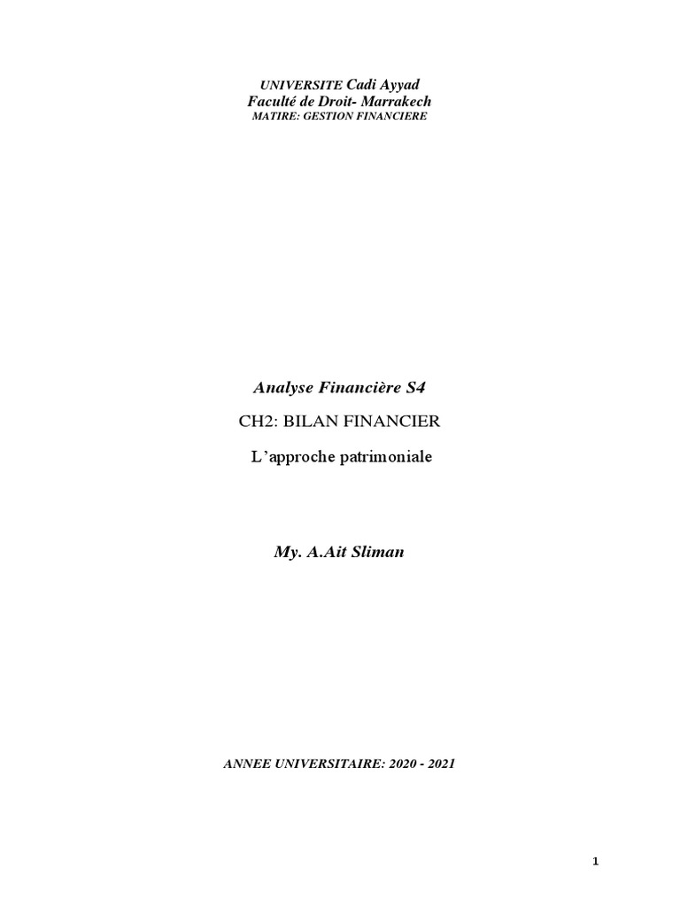 Bilan Financier chp3 2021 | PDF | Capitaux propres | Bilan comptable