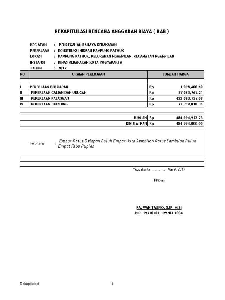RAB Konstruksi Hidran Kampung Pathuk | PDF