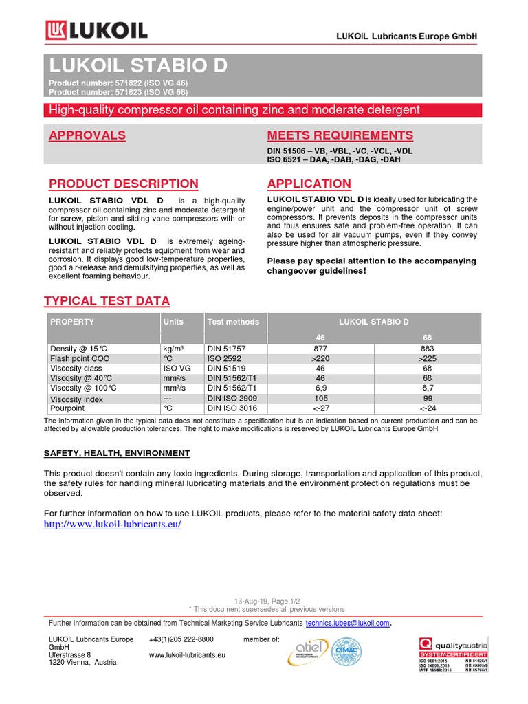 Lukoil Stabio D | PDF | Lubricant | Motor Oil