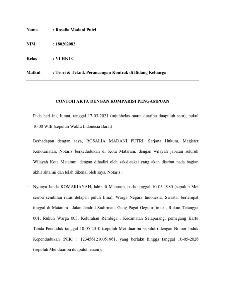 Contoh Akta Notaris Dengan Komparisi Pengampuan | PDF