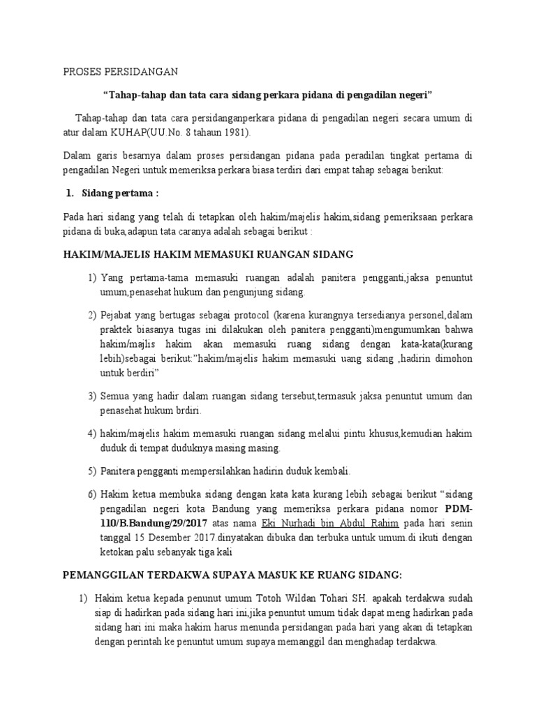 Urutan Proses Persidangan Pidana Di PN | PDF