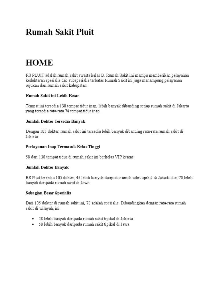Rumah Sakit Pluit | PDF
