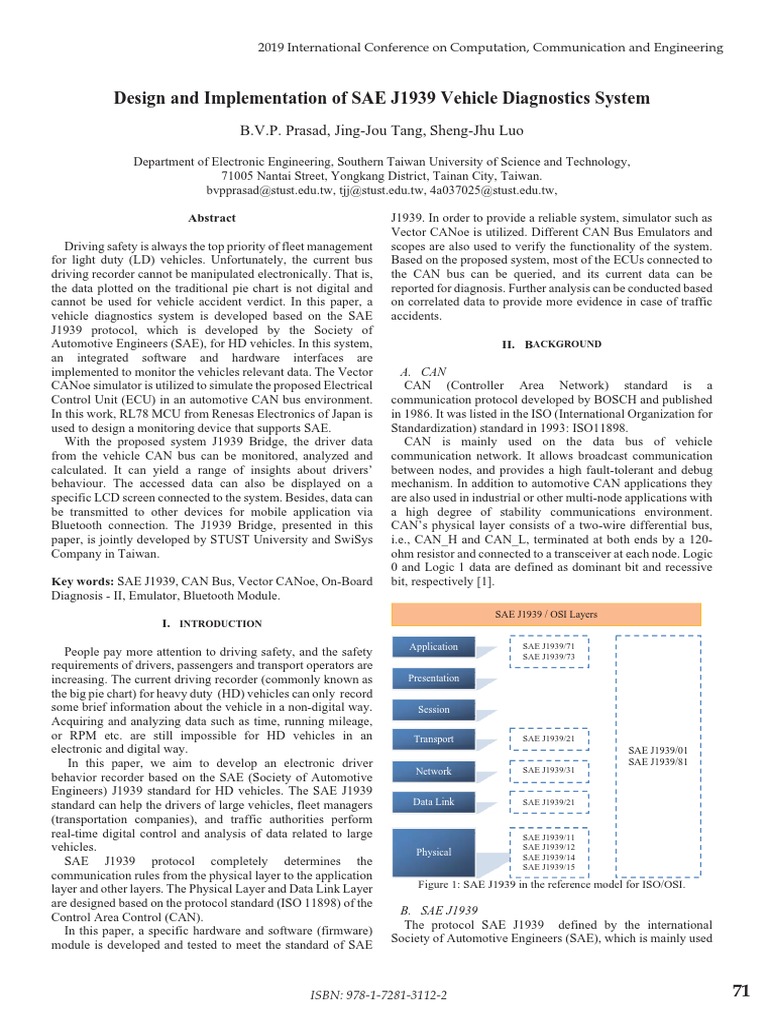 Design and Implementation of SAE J1939 Vehicle Diagnostics System | PDF | Osi Model ...