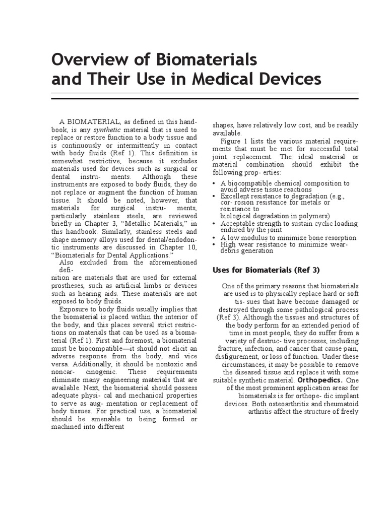 Overview of Biomaterials and Their Use in Medical Devices: Uses For ...