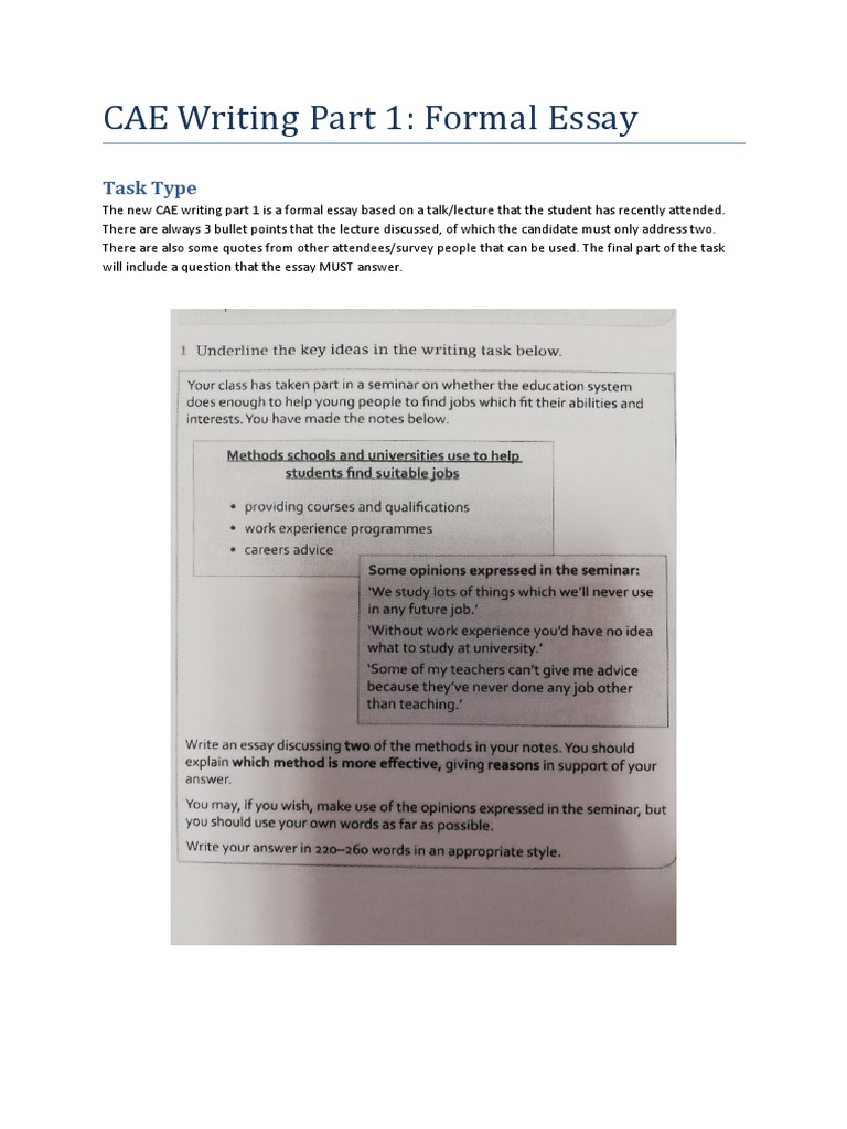 CAE Writing Part 1: Formal Essay: Task Type | PDF | Question | Essays