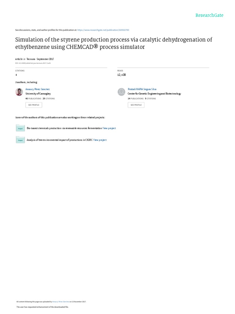 Simulation of The Styrene Production Process Via Catalytic ...