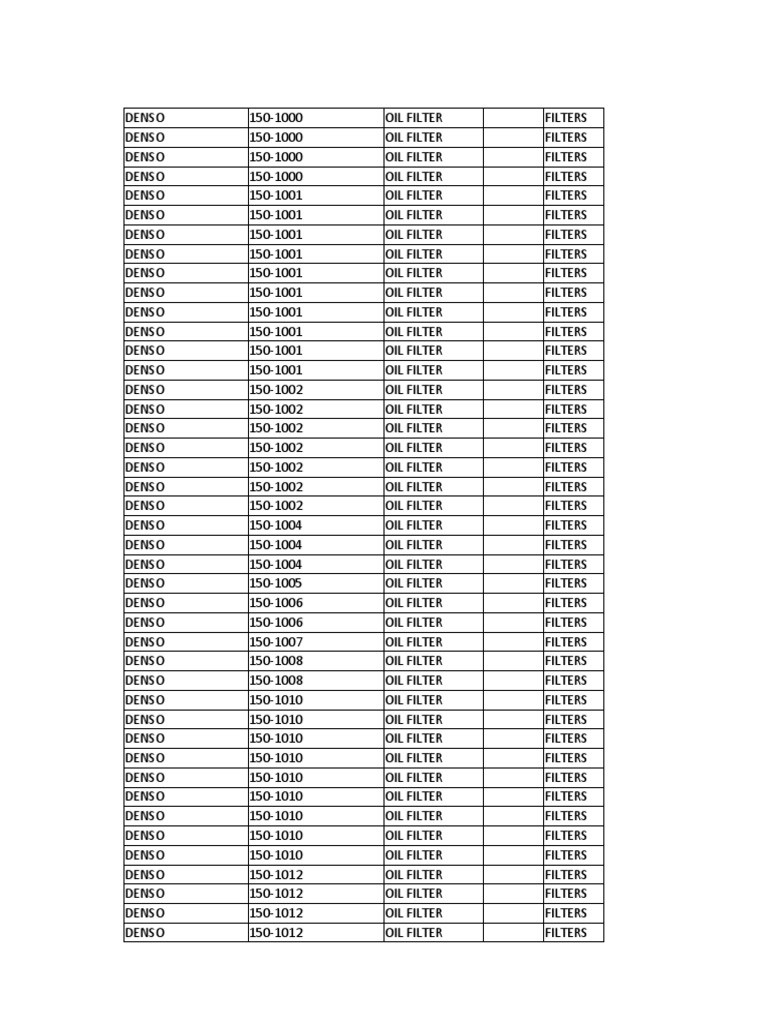 Oil Filter List | PDF