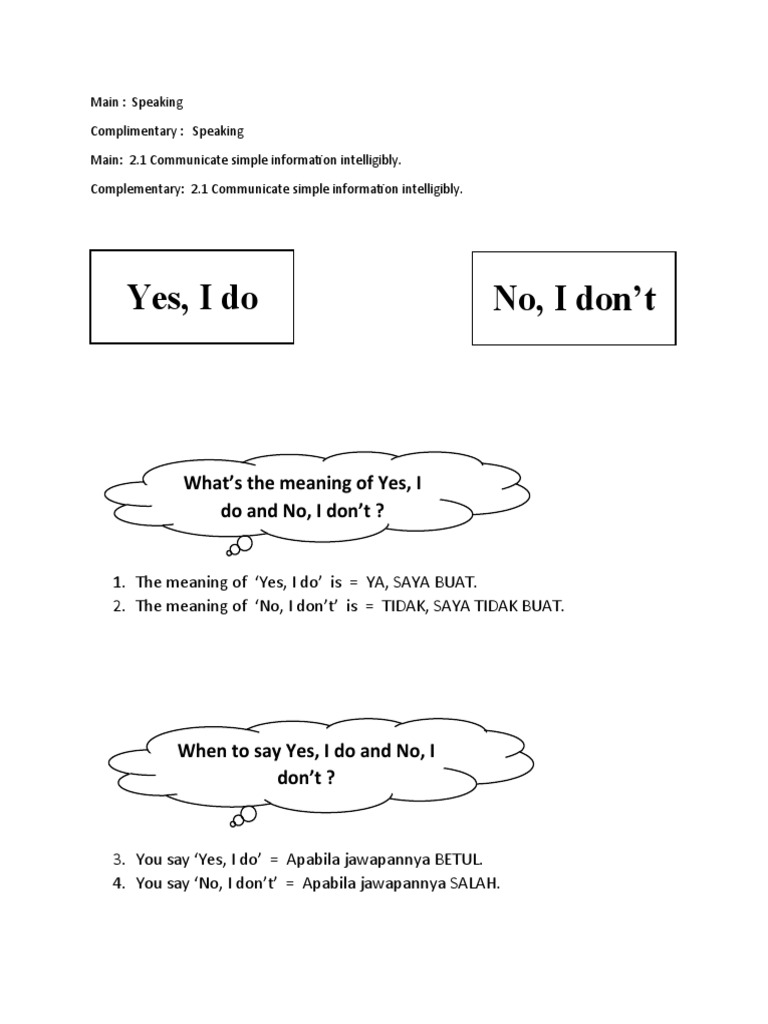 Understanding "Yes, I Do" and "No, I Don't" | PDF