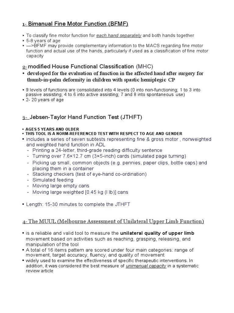 Modified House Functional Classification: Bimanual Fine Motor Function ...