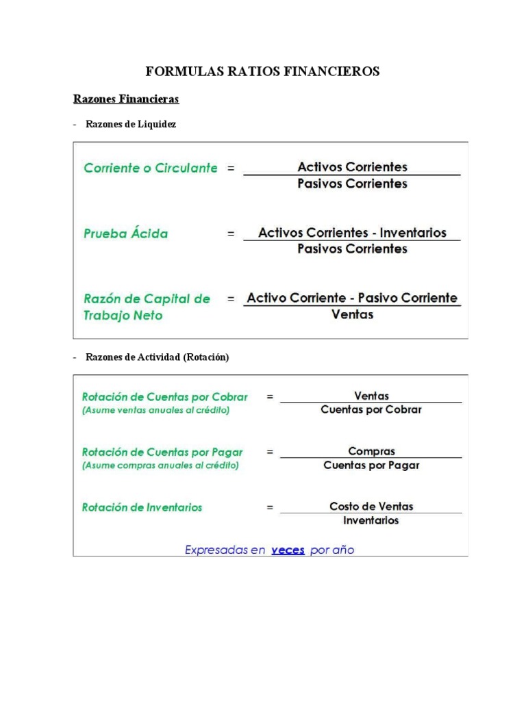 Formulas Ratios Financieros | PDF