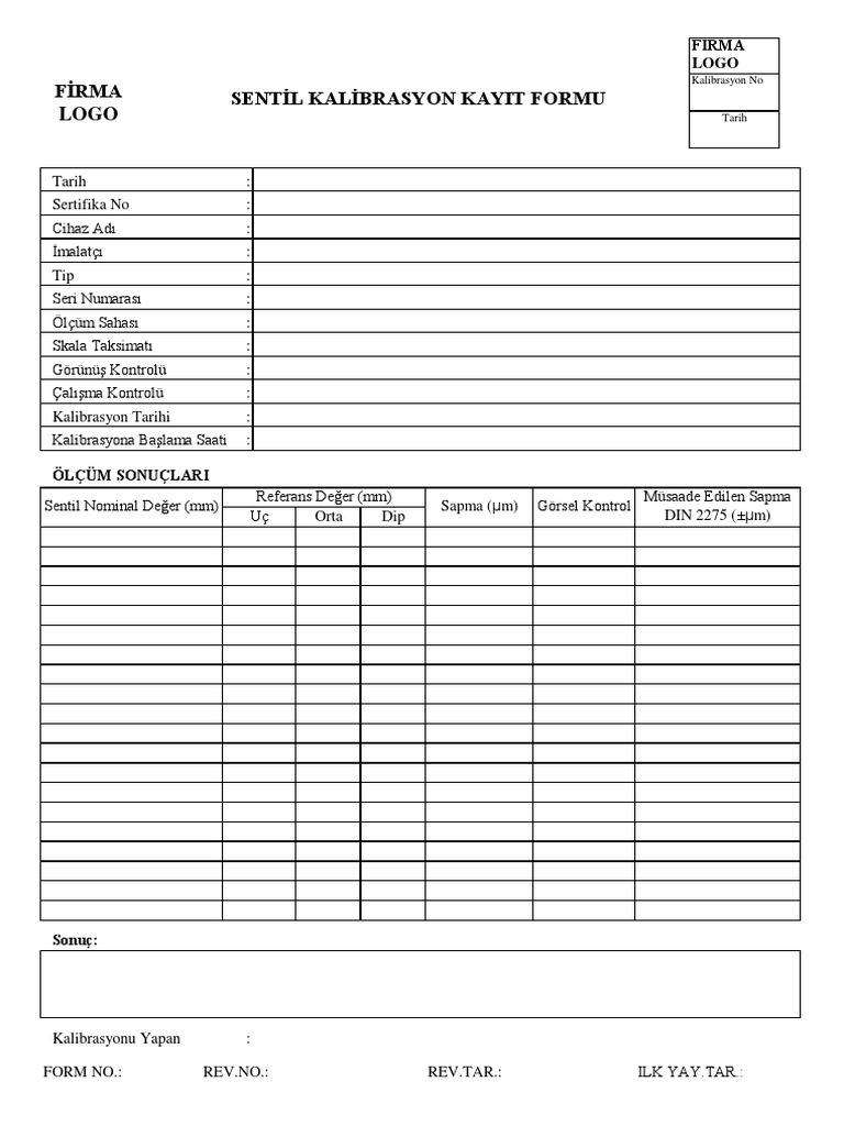 Sentil Kalibrasyon Kayit Formu | PDF
