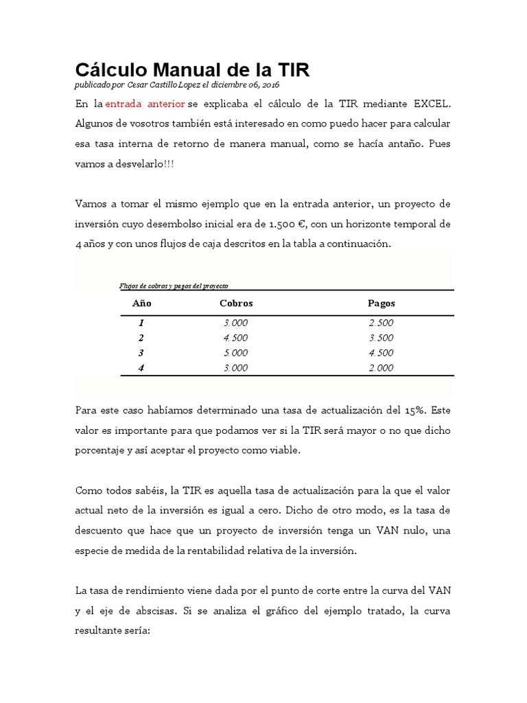 Cálculo Manual de La TIR | PDF | Tasa interna de retorno | Enseñanza de ...