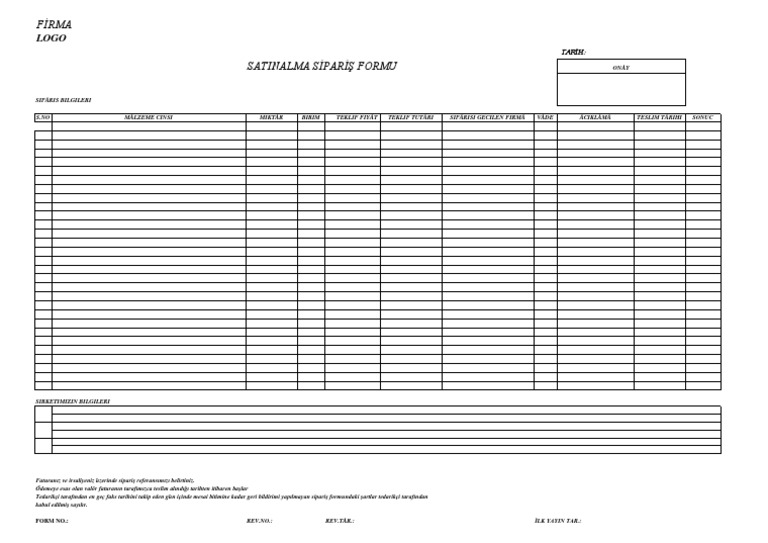 Excel Satın Alma Talep Formu şablonu