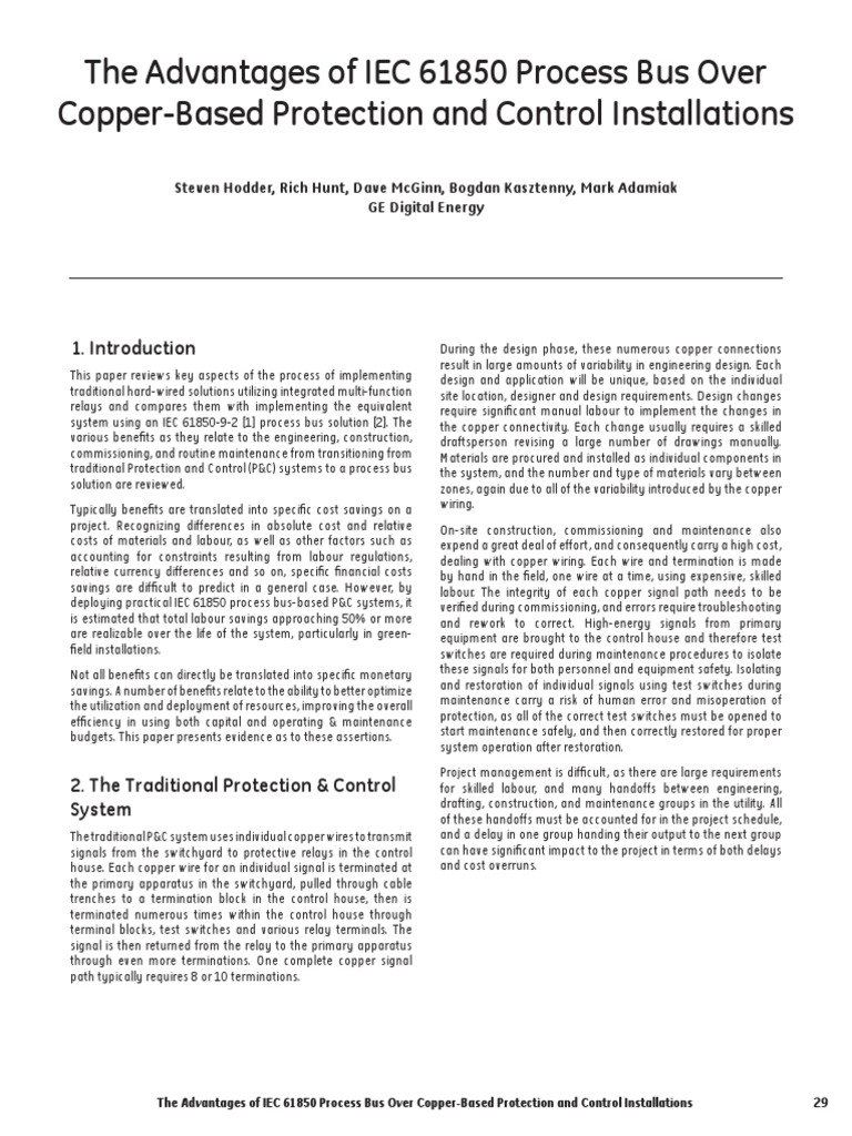 GE-The Advantages of IEC 61850 Process Bus Over Copper - Based ...