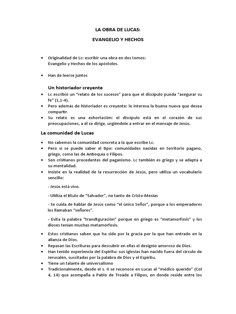 Evangelio de Lucas Material Clase | PDF | Evangelio De Lucas | Jesús