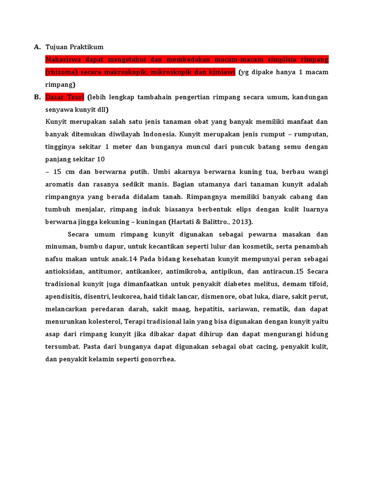 Identifikasi Simplisia Rimpang Kunyit | PDF