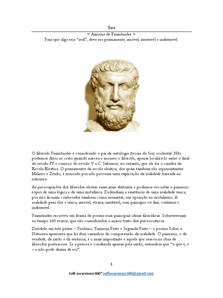 Ser - O Filósofo Parmênides É Considerado o Pai Da Ontologia (Teoria Do ...