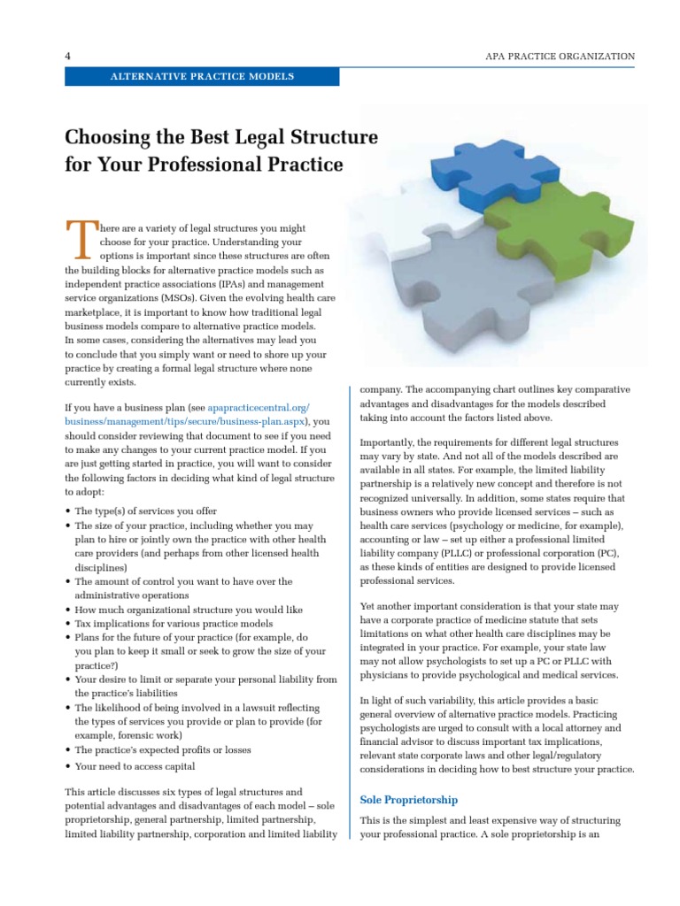 Choosing The Best Legal Structure For Your Professional Practice | PDF ...