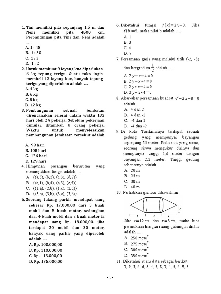 Latihan Soal Matematika Kelas 9 | PDF