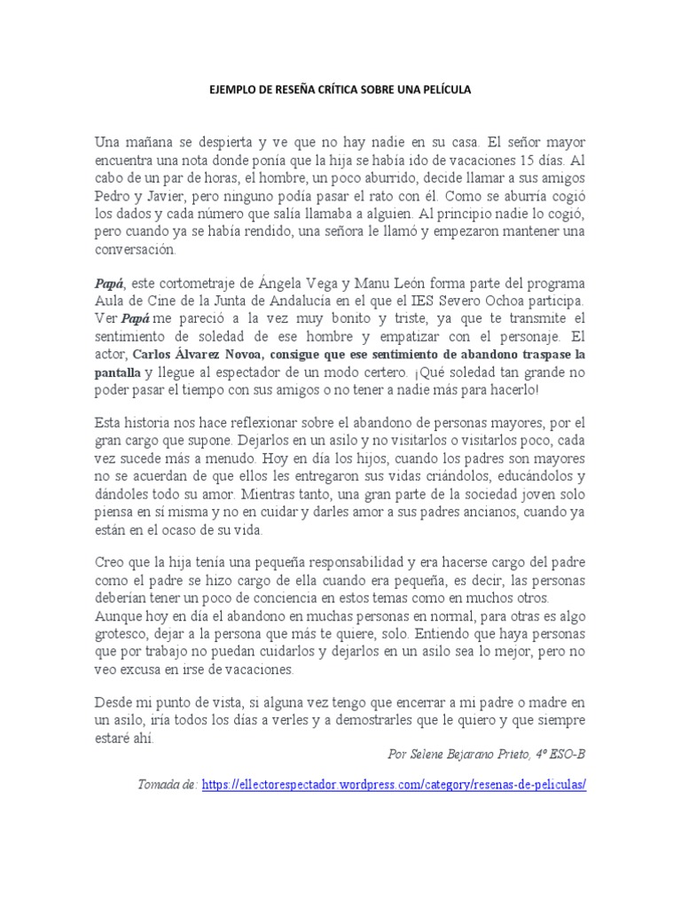 Ejemplo de Reseña Crítica Sobre Una Película | PDF