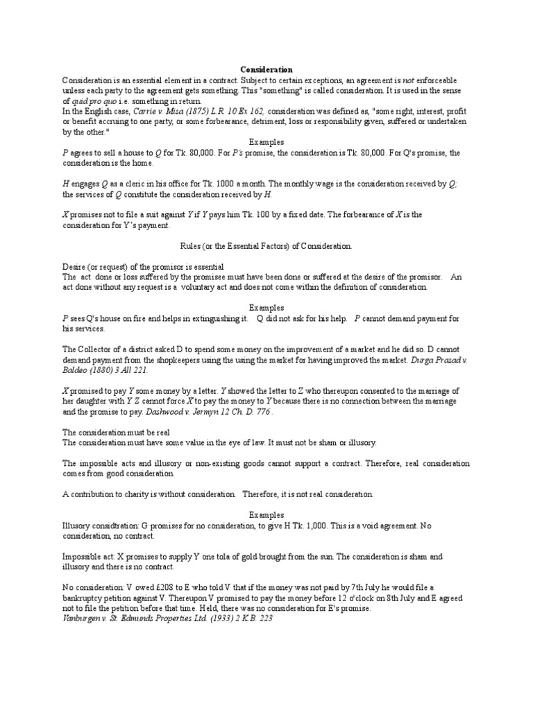 Contract Consideration | PDF | Consideration | Debt