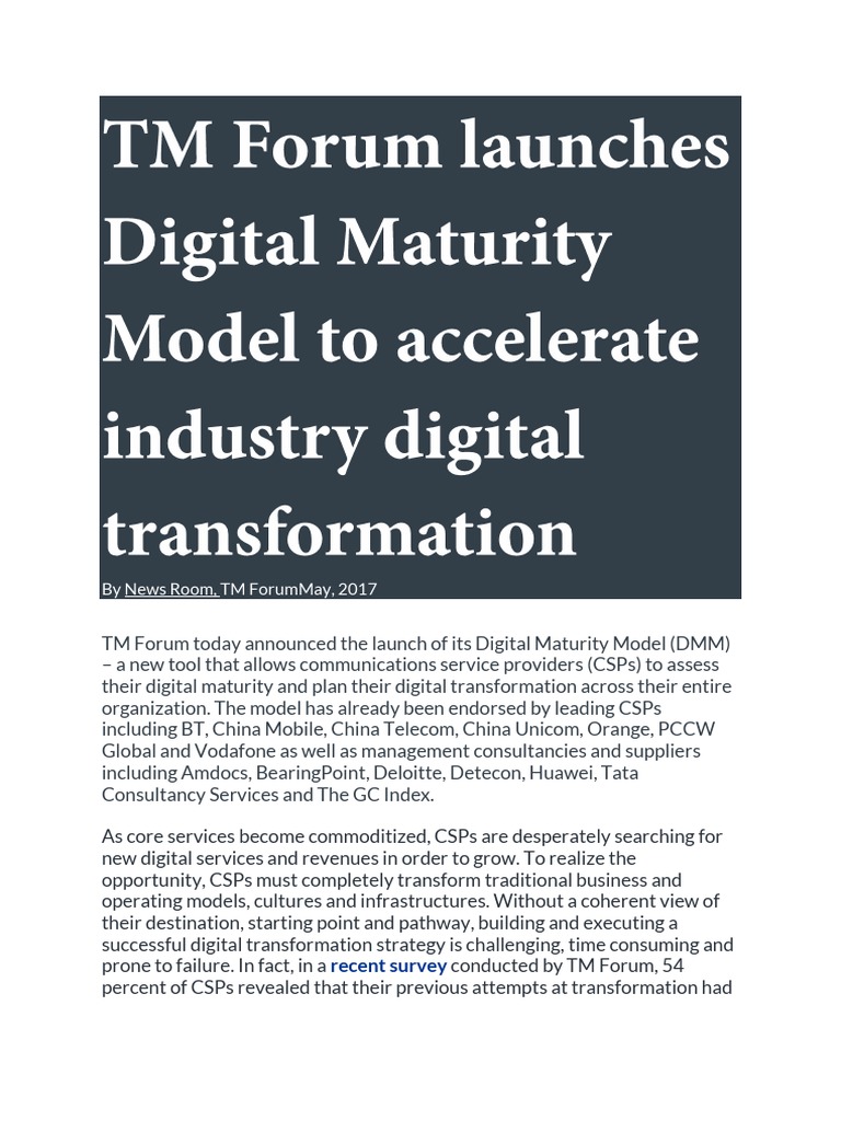 TM Forum Launches Digital Maturity Model To Accelerate Industry Digital ...