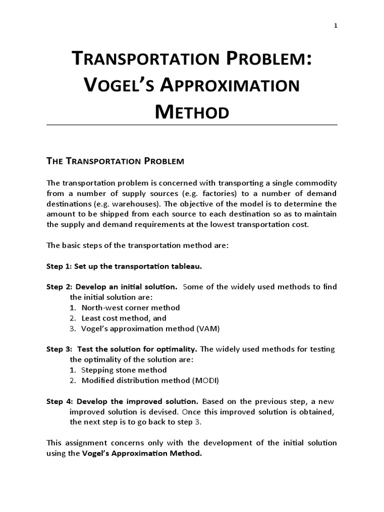 Vogel's Approximation Method Project | Download Free PDF ...