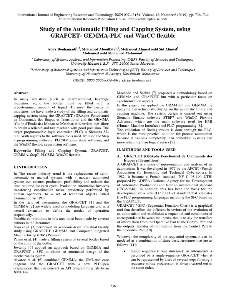 Study of The Automatic Filling and Capping System, Using Grafcet-Gemma-Plc and Wincc Flexible ...