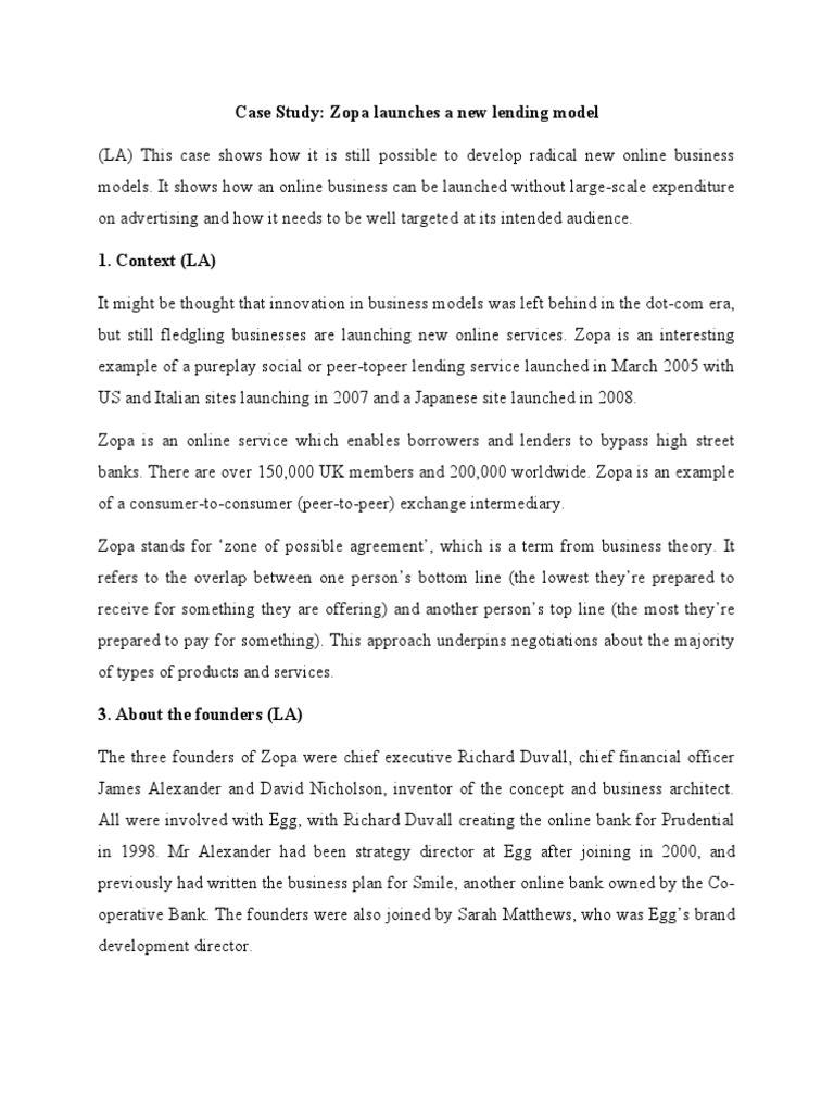 Case Study Zopa | Download Free PDF | Loans | Credit