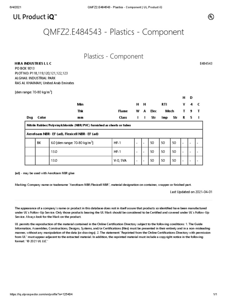 QMFZ2.E484543 - Plastics - Component - UL Product Iq | PDF | Organic Polymers | Amorphous Solid