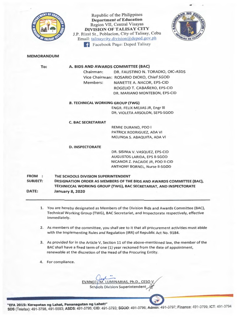 Designation Order As Members of The Bids and Awards Committee (Bac ...