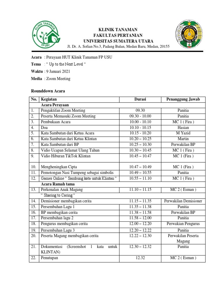 Rundown Acara HUT KLINTAN | PDF