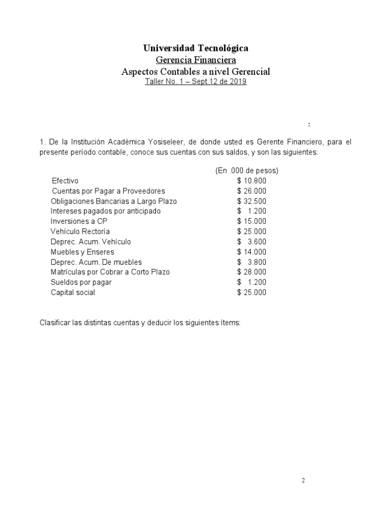 Taller Aspectos Contables | PDF | Contabilidad | Bancos